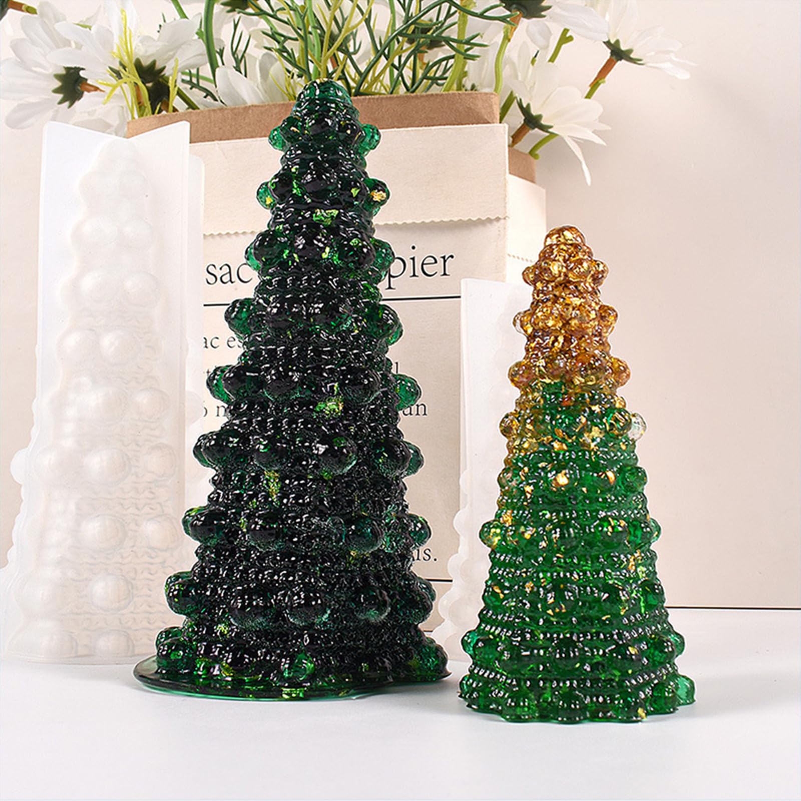 Xidmold 4pcs Christmas Tree Resin Molds, 3D Christmas Tree Silicone Mold for Fondant, Candle, Soap, Bath Bomb, Plaster, Epoxy Resin, Xmas Crafts