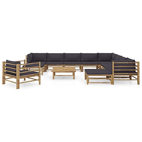YAFF 12 Piece Patio Lounge Set with Dark Gray Cushions Bamboo-8226