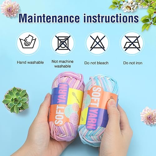 IMZAY 100g Yarn for Crocheting, Rainbow Color Cotton Yarn and Yarn for Beginners with Easy-to-See Stitches, Ergonomic Handle Hooks, Cotton Nylon Chunky Yarn for Crocheting and Knitting-Blue and Pink