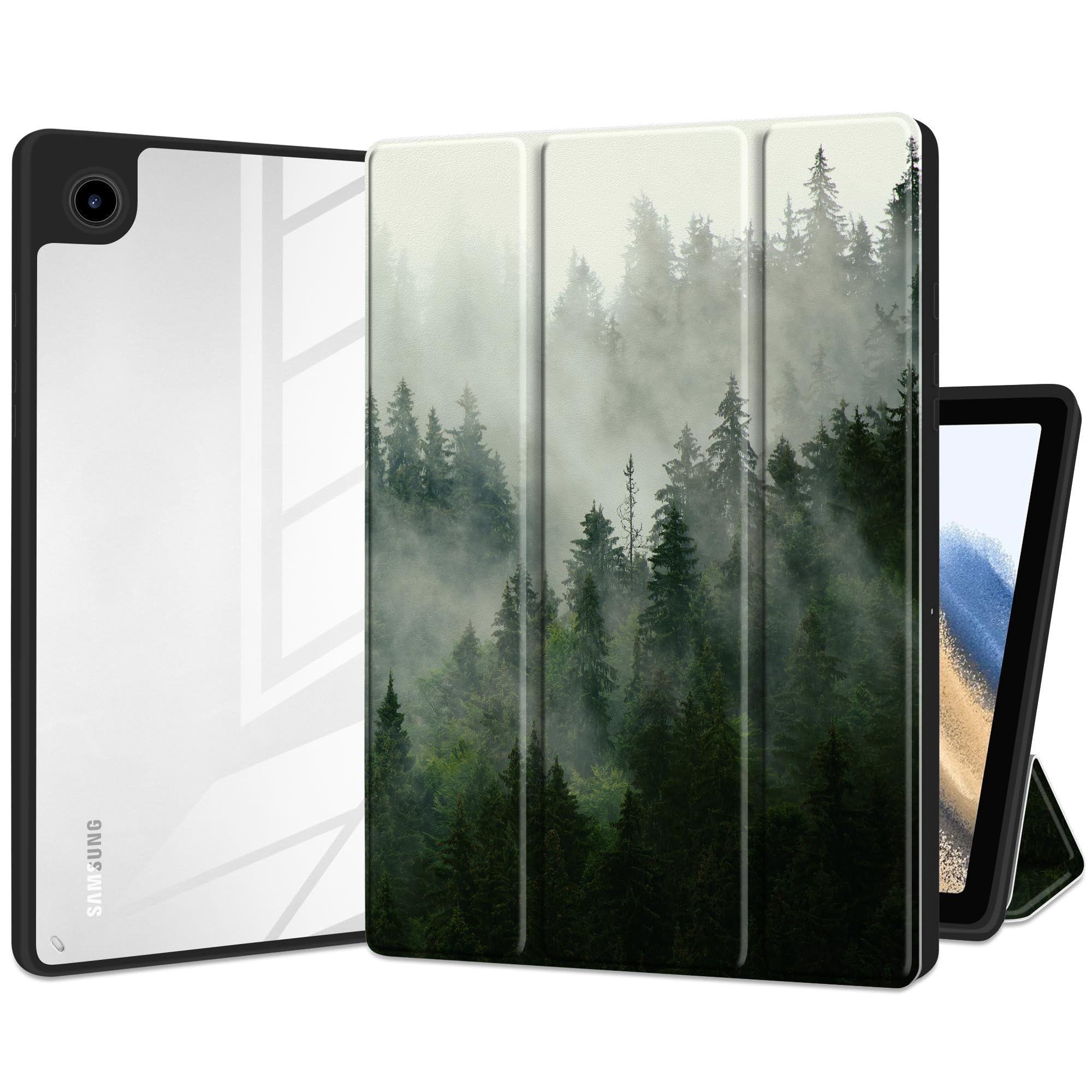 Batianda Case for Samsung Galaxy Tab A8 10.5 inch 2022 Model (SM-X200/X205/X207) Shockproof Cover with Clear Transparent Back Shell TPU Bumper Auto Sleep/Wake,Forest