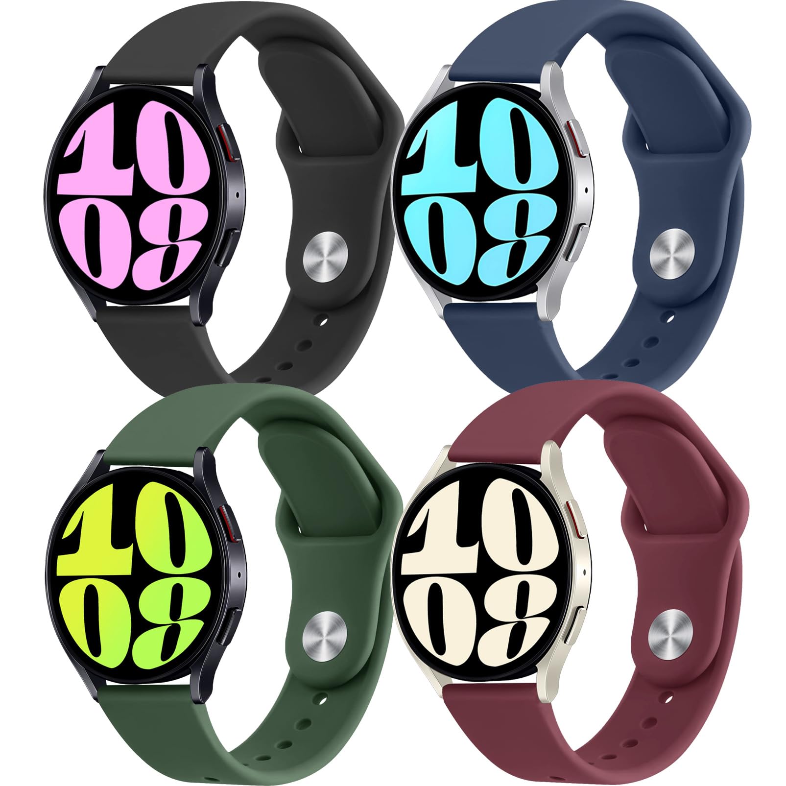 Sport Band for Samsung Galaxy Watch 7/6/5/4/FE Band 40mm 44mm/Galaxy Watch 6 Classic 47mm 43mm/4 Classic 46mm 42mm/Active 2/Watch 5 pro 45mm/3 41mm Women/Men,20mm Silicone Strap Correa Wristbands 4PCS