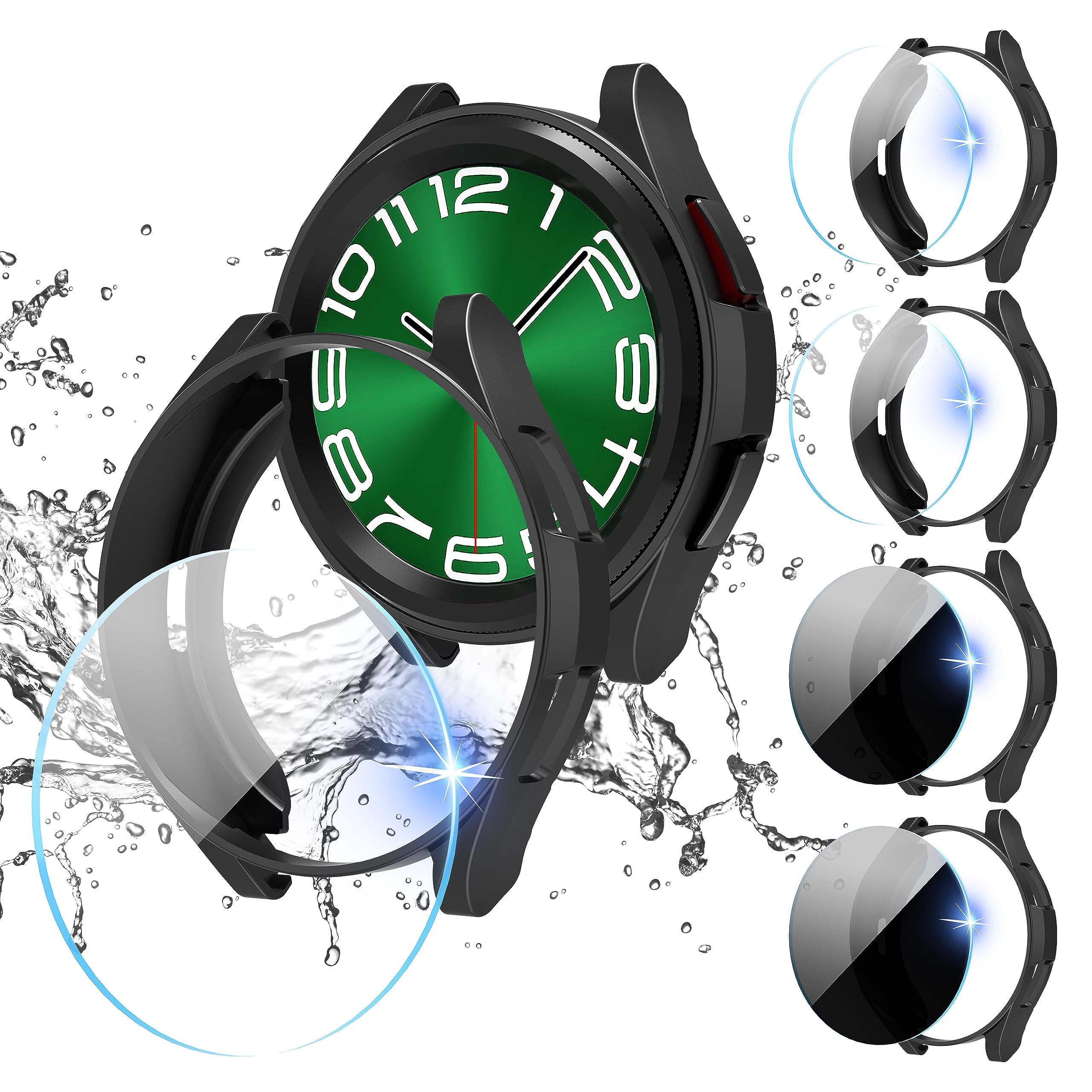 Suoman 4+4 Pack for Samsung Galaxy Watch 6 Classic 47mm Case,Privacy and HD Screen Protector Combination,All-Round PC Matte Protective Cover Bumper -Black