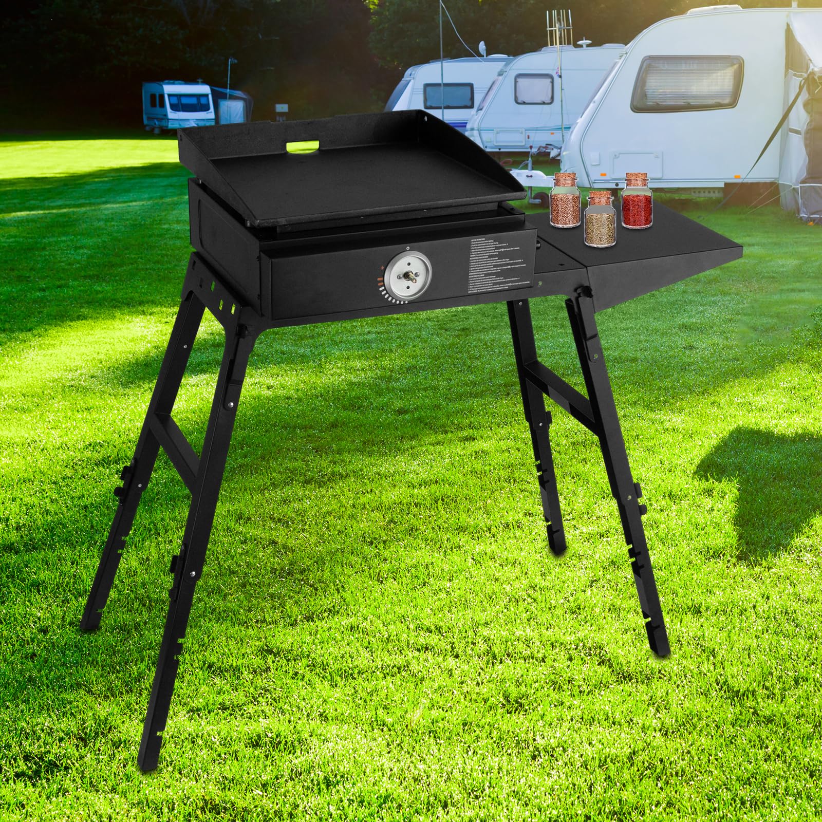Portable Griddle Stand Compatible for Blackstone 17” 22" Propane Table Top Grill Stand,Universal Outdoor Camping Cooking Station with Side Shelf, Perfect Take Along for Outdoor Cooking and Camping
