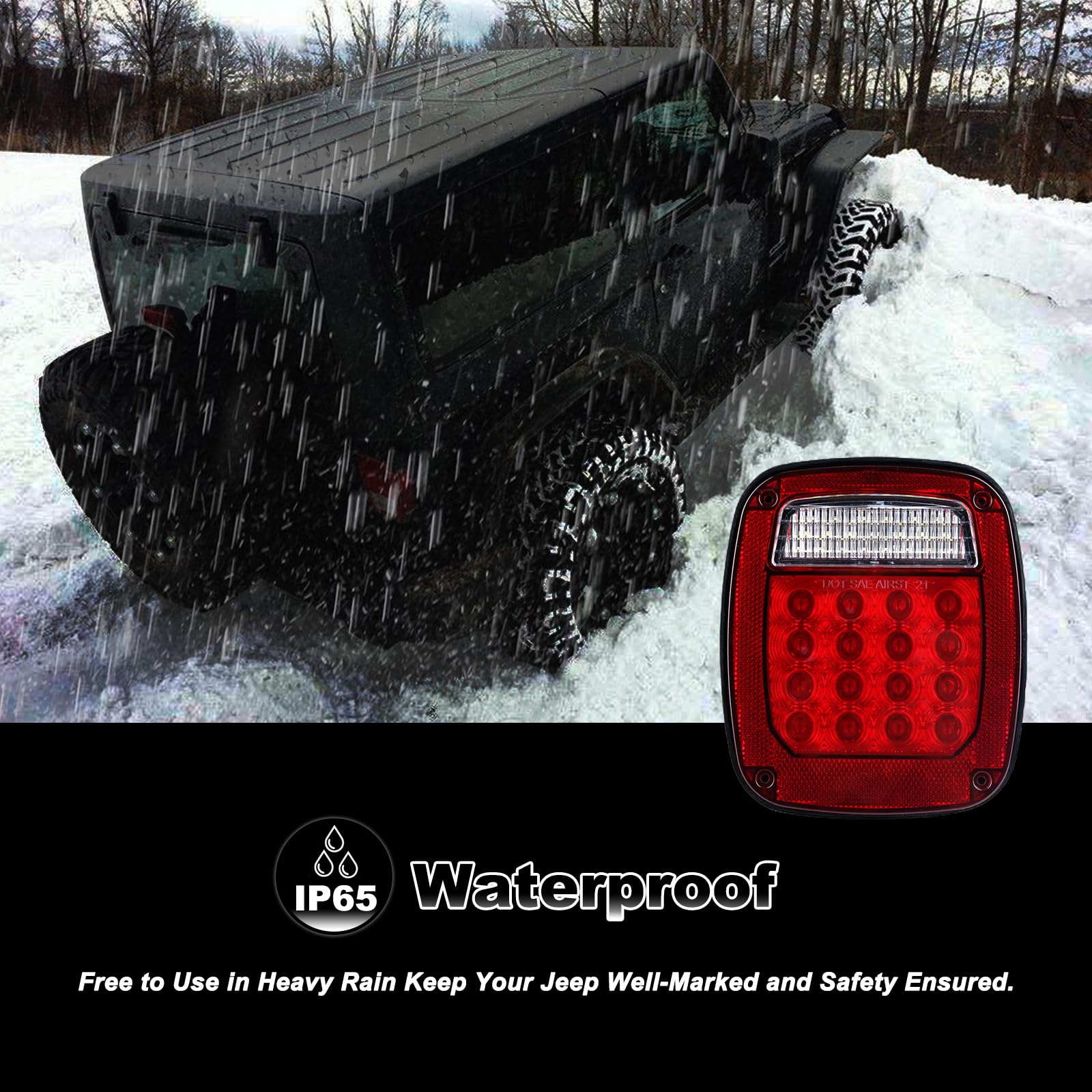 Tail Lights Assembly Replacement for 1979-2006 Wrangler TJ YJ CJ5 CJ7 Red Square Rear Combination Tail Lamps with Passenger and Driver Side Marker Stop Turn Signal Brake Lights DOT Certified, 2Pcs