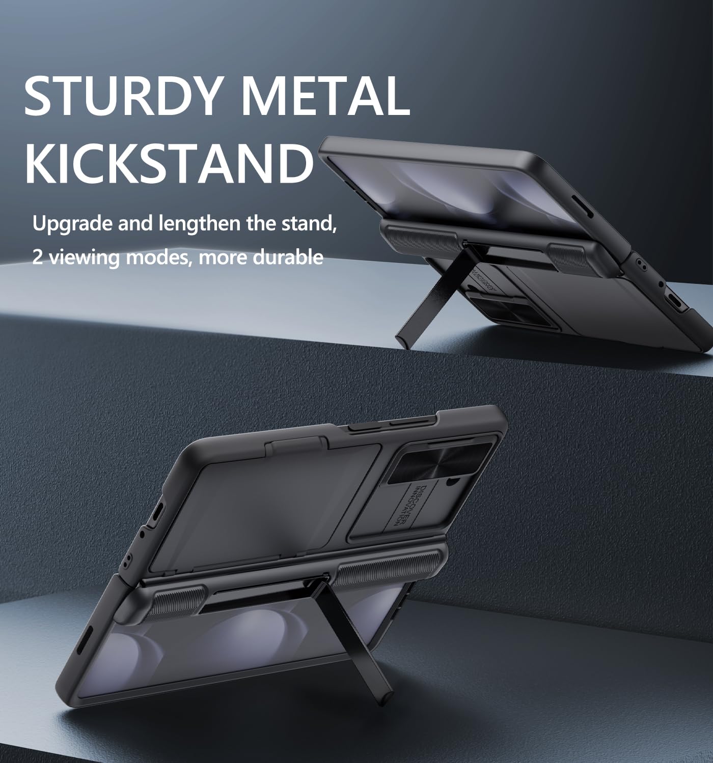 GBEE for Samsung Galaxy Z Fold 5 Case with Kickstand & Screen Protector & Card Holder & Sliding Camera Cover & Hinge Protection, Durable Rugged Stand Wallet Phone Case for Galaxy Z Fold 5 2023, Black