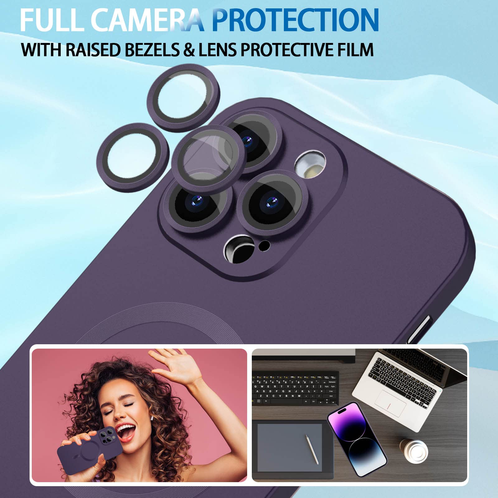 Womdakon Magnetic Case for iPhone 13 Pro Max Phone Case for Women, [Adaptation with Magsafe] Matte Luxury Soft Metallic Luster Design for iPhone 13 Pro Max 6.7'' with Camera Protector-Purple