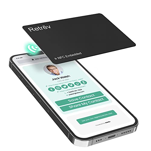 Retrēv Digital Business and Networking Card, Matte Black, NFC Instant Contact & QR Scan - Transfer Contact, Website, or Social Media Information with a Tap, No App Required