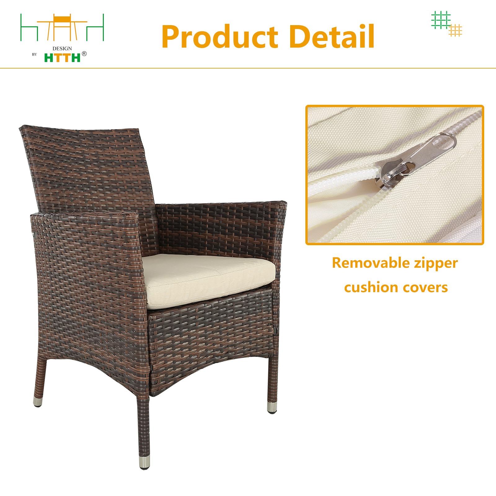 HTTH 4-Piece Outdoor Patio Furniture Sets Wicker Sofa with Cushions and Coffee Table Garden Lawn Pool Backyard Outdoor Sofa Sets (Brown-Beige)