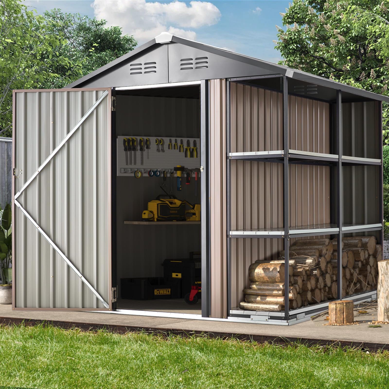 AECOJOY Storage Shed with Rack, 6 x 6 Ft Small Outdoor Storage Tool Utility Shed with Shelves, Metal Garden Shed for Yard, Outdoor Storage Clearance Outside Use