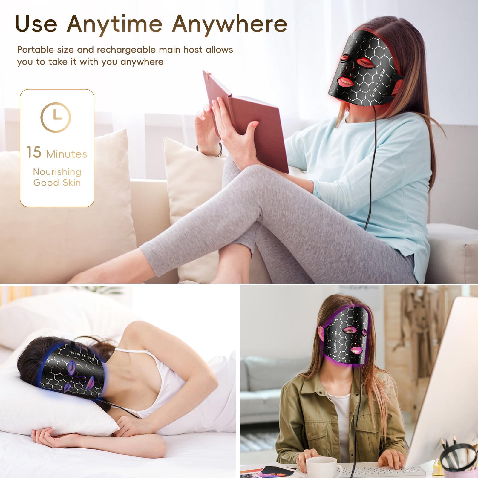 Red Light Therapy For Face - Hendoct LED Face Mask Light Therapy, Red Light Therapy Mask, Blue & Red Light Therapy Mask for Facial Skin Care