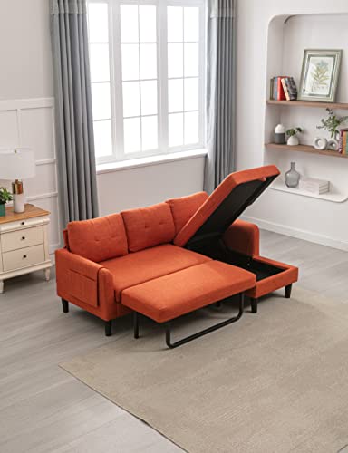 Eafurn Reversible Sectional Sofa & Couches with Storage Chaise, Velvet Upholstered Pull Out Sofa Bed, L-Shape Corner Sofacama Cama Couch for Living Room, Office and Small Apartment