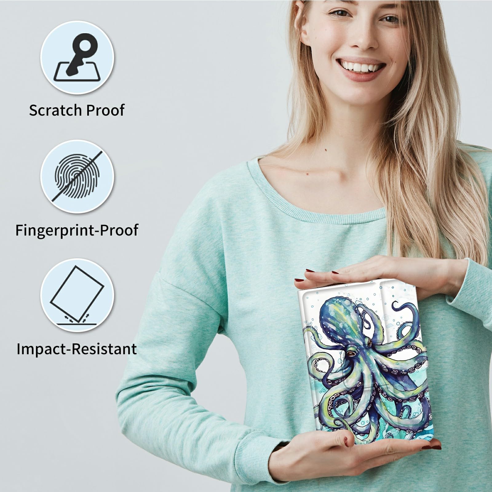 HEAKIERG Universal Tablet Case for New Kobo Libra 2 7" 2021 & 6" Kobo Clara 2E 2022, Lightweight Flip Stand and Adjustable Protective Cover Case for 6"-7" Tablet, Octopus