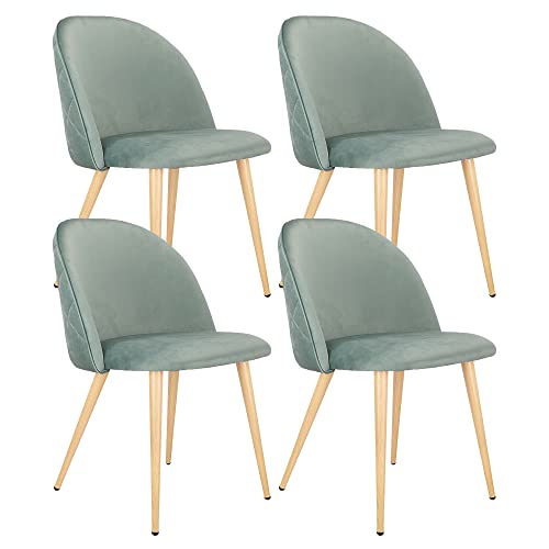 ExAchat Dining Chairs Set of 4, Velvet Dining Room Chairs Modern Kitchen Chairs with Backrest Wooden Style Metal Legs for Dining Room Living Room Restaurant Cafe Kitchen Green