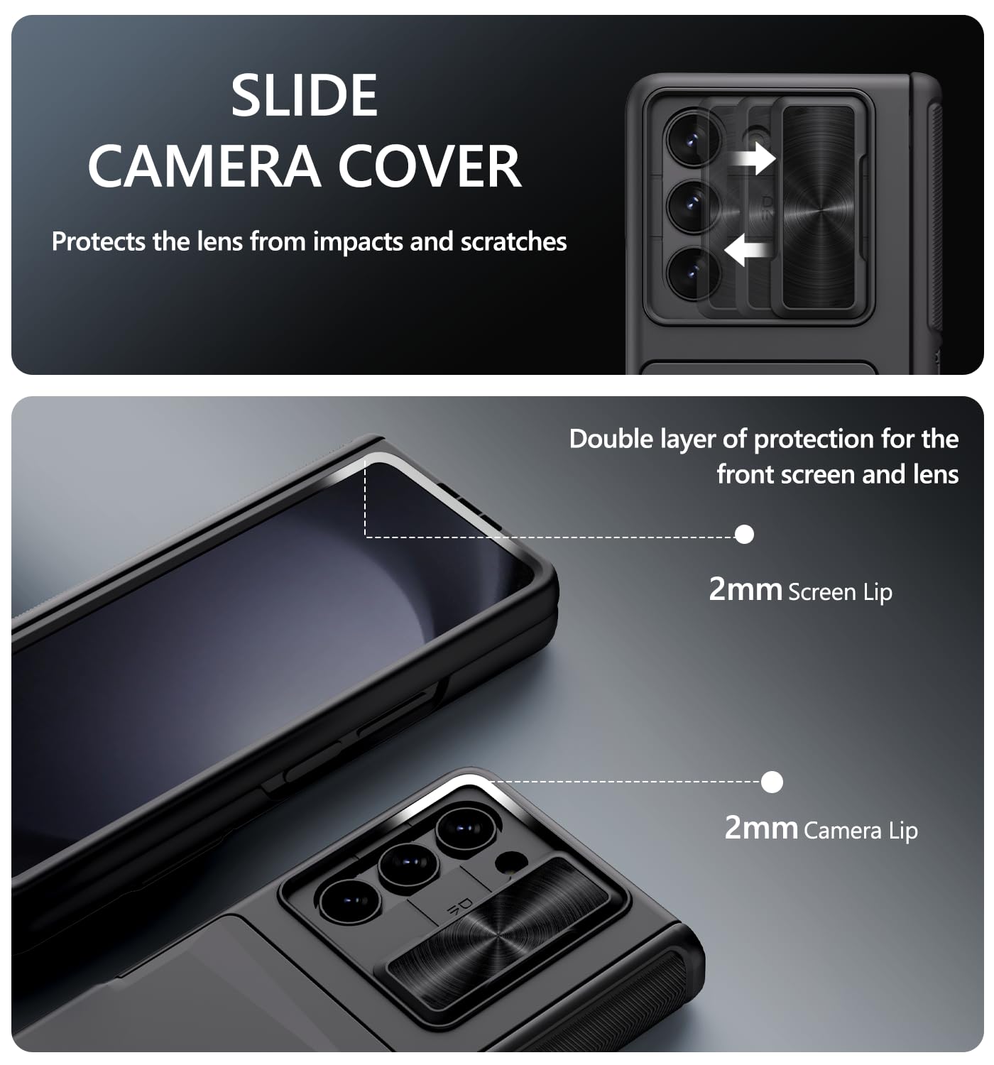 GBEE for Samsung Galaxy Z Fold 5 Case with Kickstand & Screen Protector & Card Holder & Sliding Camera Cover & Hinge Protection, Durable Rugged Stand Wallet Phone Case for Galaxy Z Fold 5 2023, Black