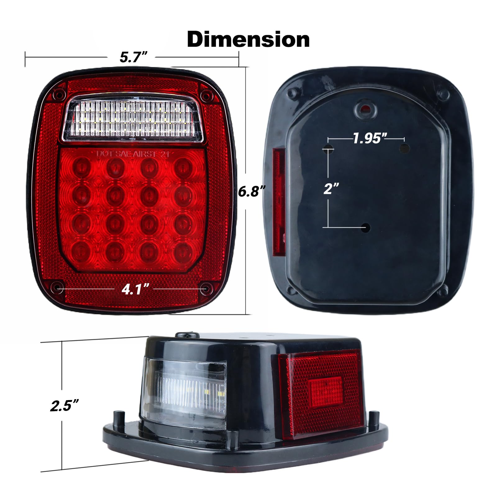 Tail Lights Assembly Replacement for 1979-2006 Wrangler TJ YJ CJ5 CJ7 Red Square Rear Combination Tail Lamps with Passenger and Driver Side Marker Stop Turn Signal Brake Lights DOT Certified, 2Pcs