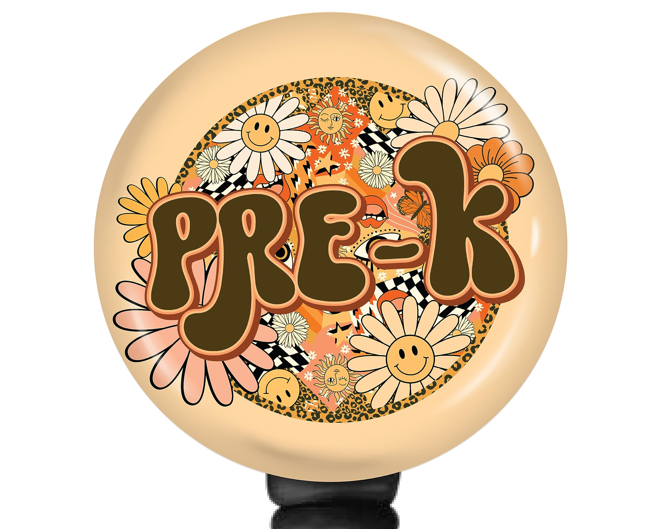 Pre-K Teacher Badge Reel - Retro Gift for VPK Teacher - Pre Kindergarten Teacher Badge Holder - Cute Retro Badge Clip - Groovy Fun Floral Retractable ID Nametag Reel