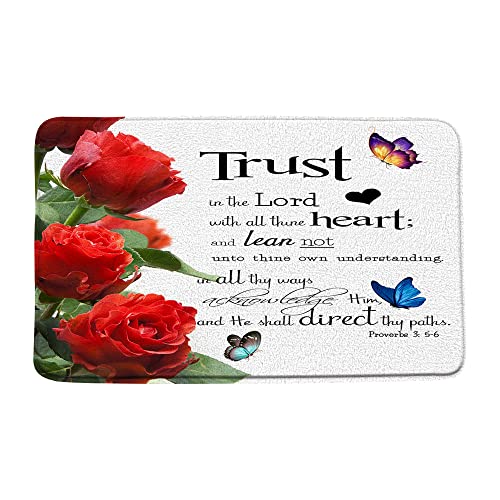 Print Microfiber Memory Foam,Inspirational Quote Trust in The Lord with All Thine Heart Red Rose Flower Soft Home Office Door Bathroom Mat/Bath Rugs 31"x20"