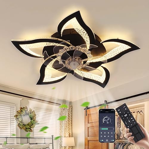 Nogcew Modern Ceiling Fan with Lights, 26 Inch Flush Mount Ceiling Fan with Remote and APP Control 6 Speeds Reversible,Low Profile Ceiling Fan with Light for Bedroon Livingroom Kitchen.