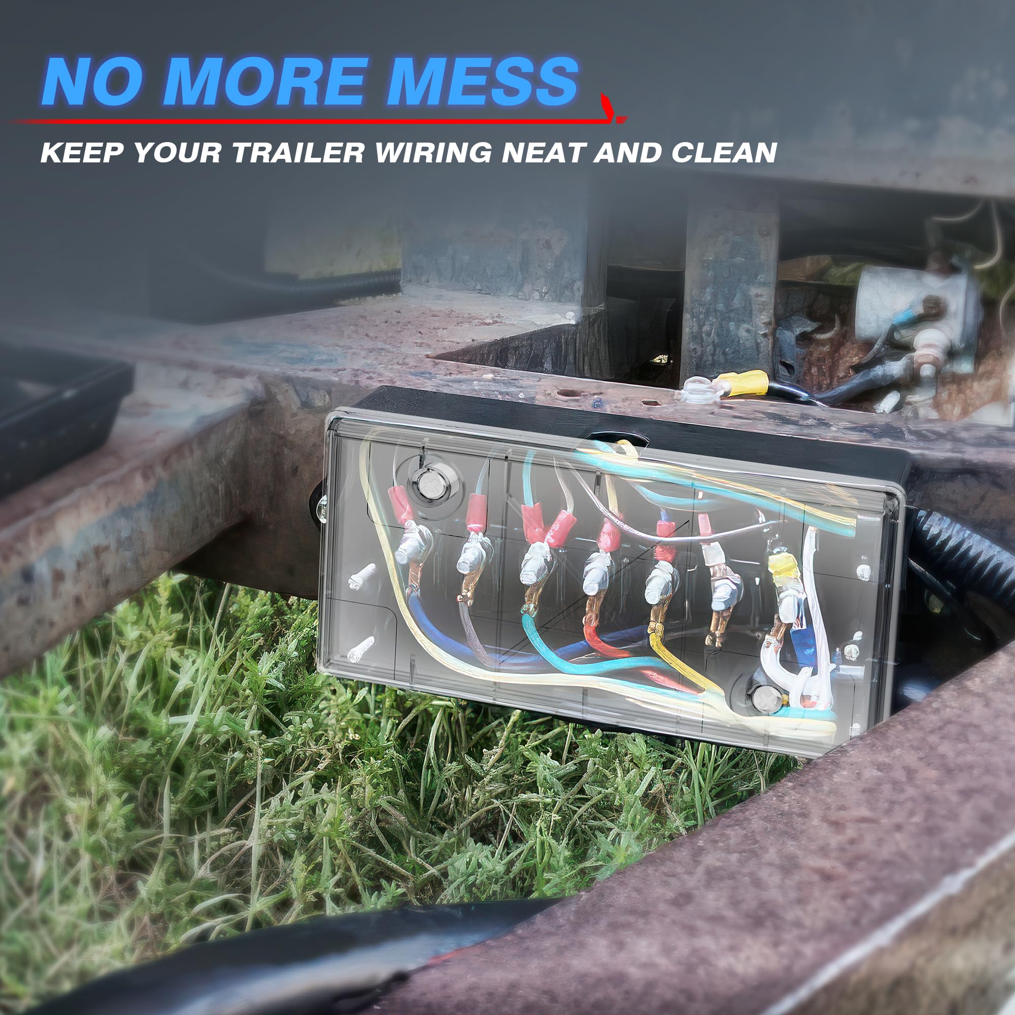 MICTUNING 7 Way Electrical Trailer Junction Box - 7 Gang Trailer Wire Connection Box Weatherproof for Rewiring Camper RV Caravans Boat Light, Transparent Cover