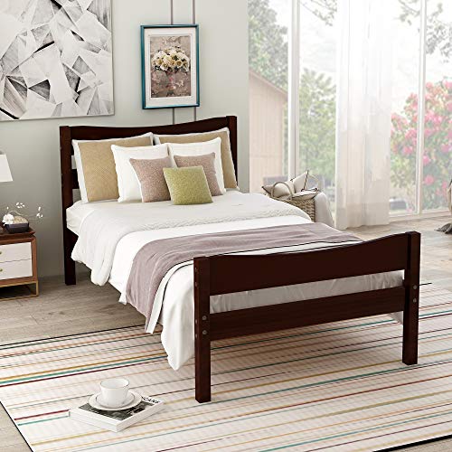 LCH Twin Size Bed Frames with Headboard and Footboard, Wood Twin Platform, Kids Twin Bed, Single Bed Frame No Box Spring Needed, Suitable for Bedroom, Apartment and Dorm(Espresso)