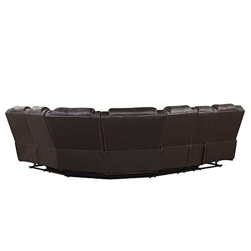 Modern Manual Reclining Motion Corner Sectional Sofa ,5 Seaters PU Leather Recliner Sofa & Couch Curved L-Shaped Couch W/ LED Strip, Console Storage and 2 Cup Holders for Living Room Furniture Sets