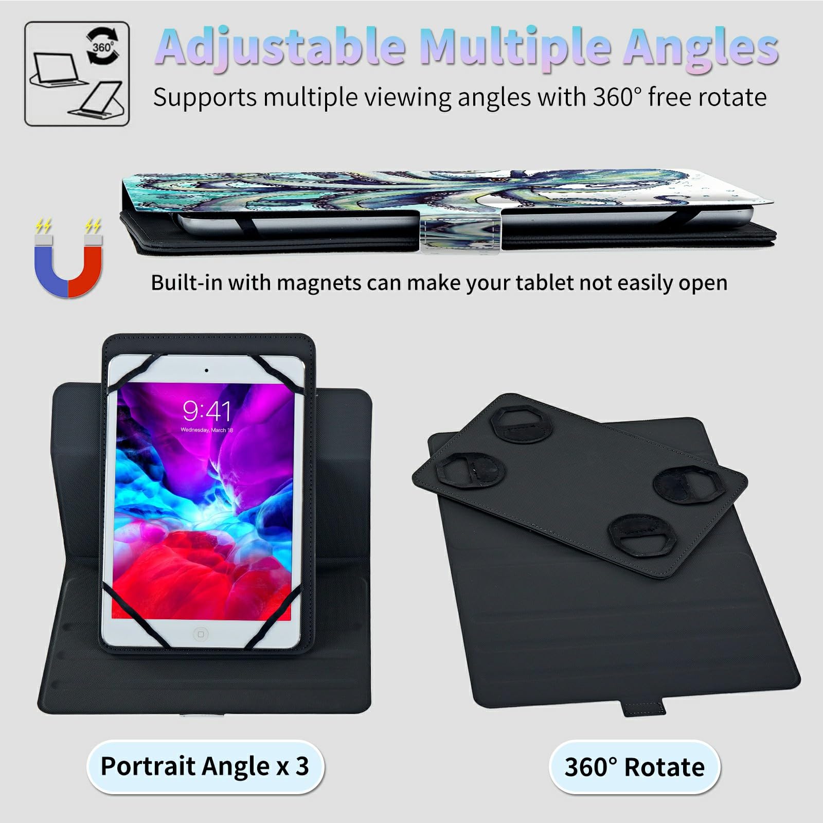 HEAKIERG Universal Tablet Case for New Kobo Libra 2 7" 2021 & 6" Kobo Clara 2E 2022, Lightweight Flip Stand and Adjustable Protective Cover Case for 6"-7" Tablet, Octopus