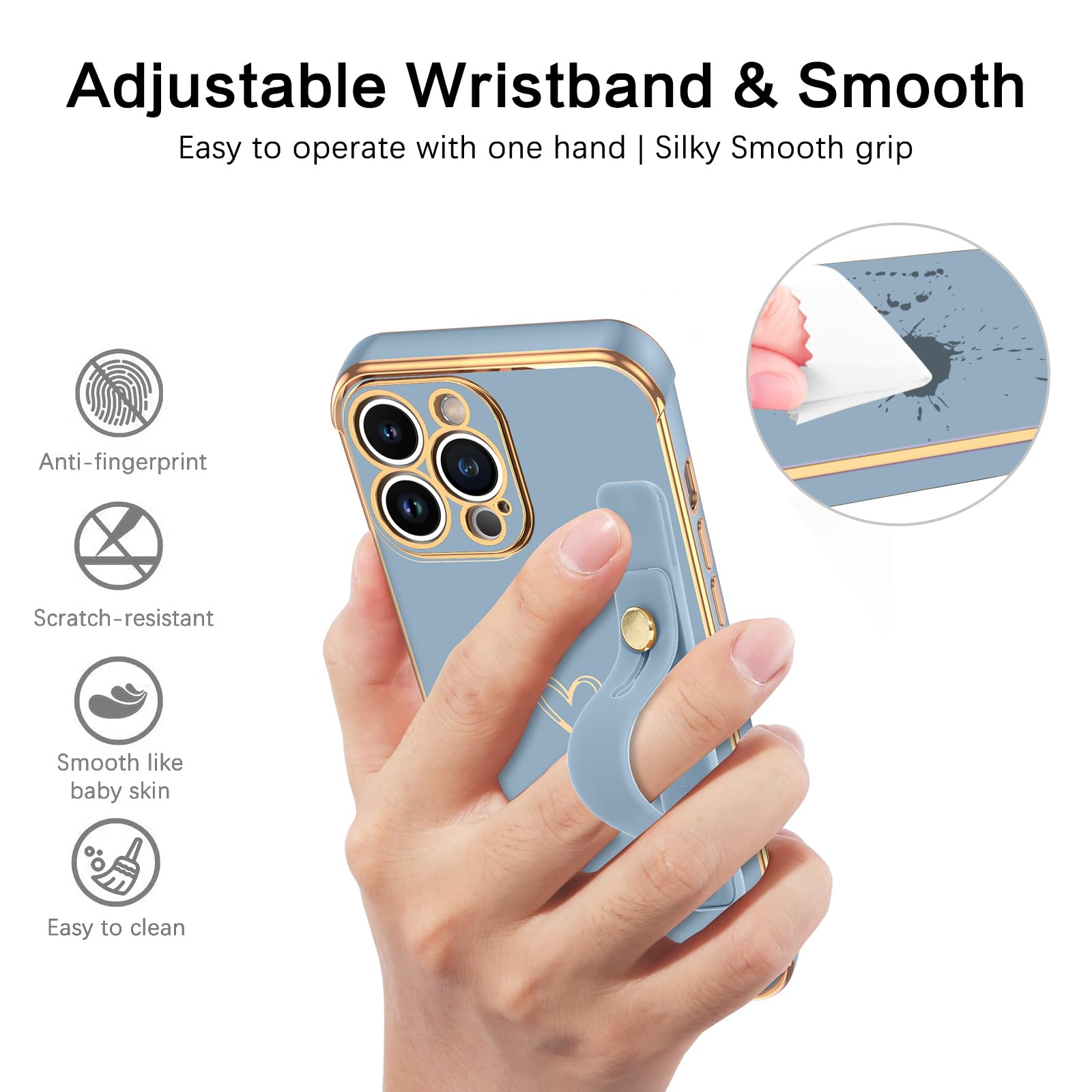 BENTOBEN for iPhone 13 Pro Max Phone Case, Cute Heart Adjustable Strap Wristband Kickstand Holder Shockproof Protective Soft TPU Luxury Plating Raised Trim Girls Women iPhone 13 Pro Max Case, Gray