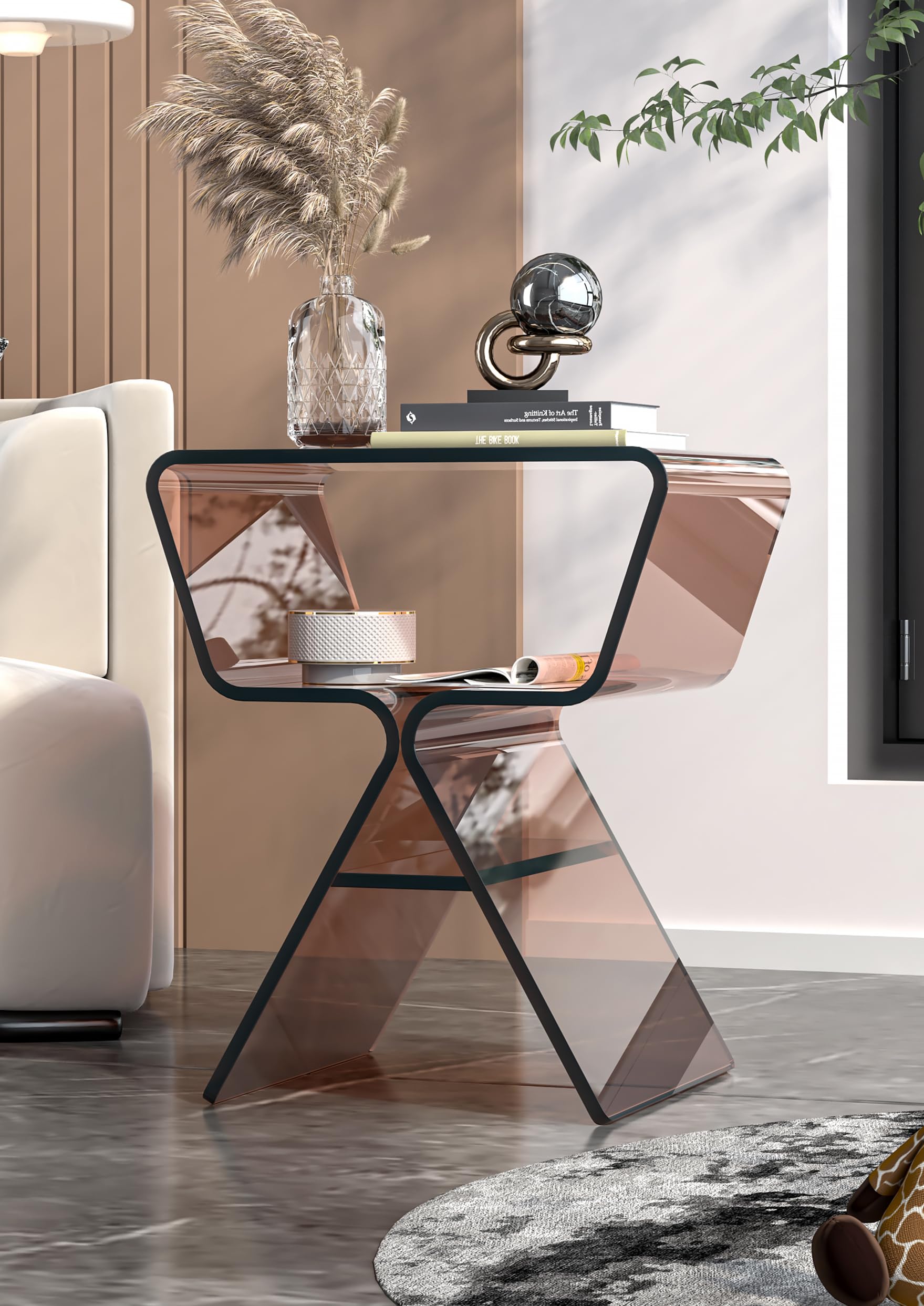 Smitten.Life Acrylic Table,Nightstand Side Modern Design Clear Home Decor Display End Table for Living Room Bedroom Home (Yellow Tea)