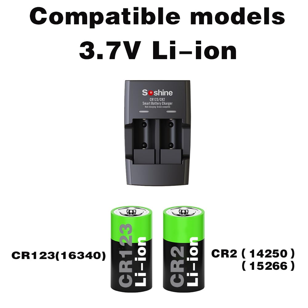 YDYDYYD Li-ion Battery Charger for 3.7V Li-ion RCR123 16340、 CR2 14250 15266, with USB C Charging Cable and 2 Slots Battery Storage Box, for Camera、 Toys、 Flashlight Battery Charger