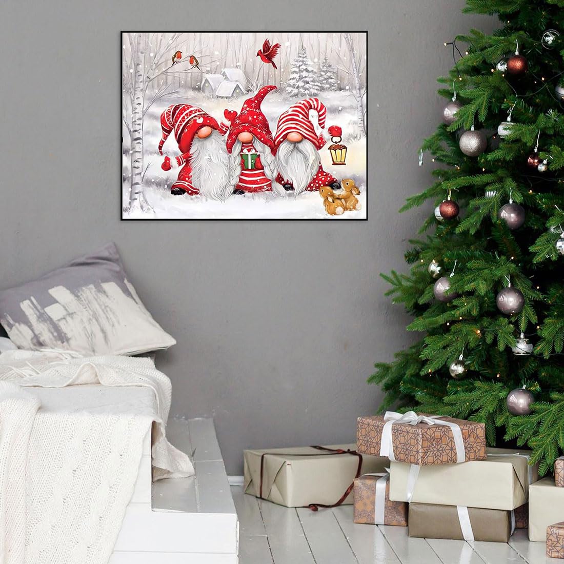WUSARPLY Christmas Stamped Cross Stitch Kits - Gnome Counted for Beginners Adults Needlepoint Cross-Stitch Patterns Dimensions Needlecrafts Embroidery Arts and Crafts 11.8''x15.8''