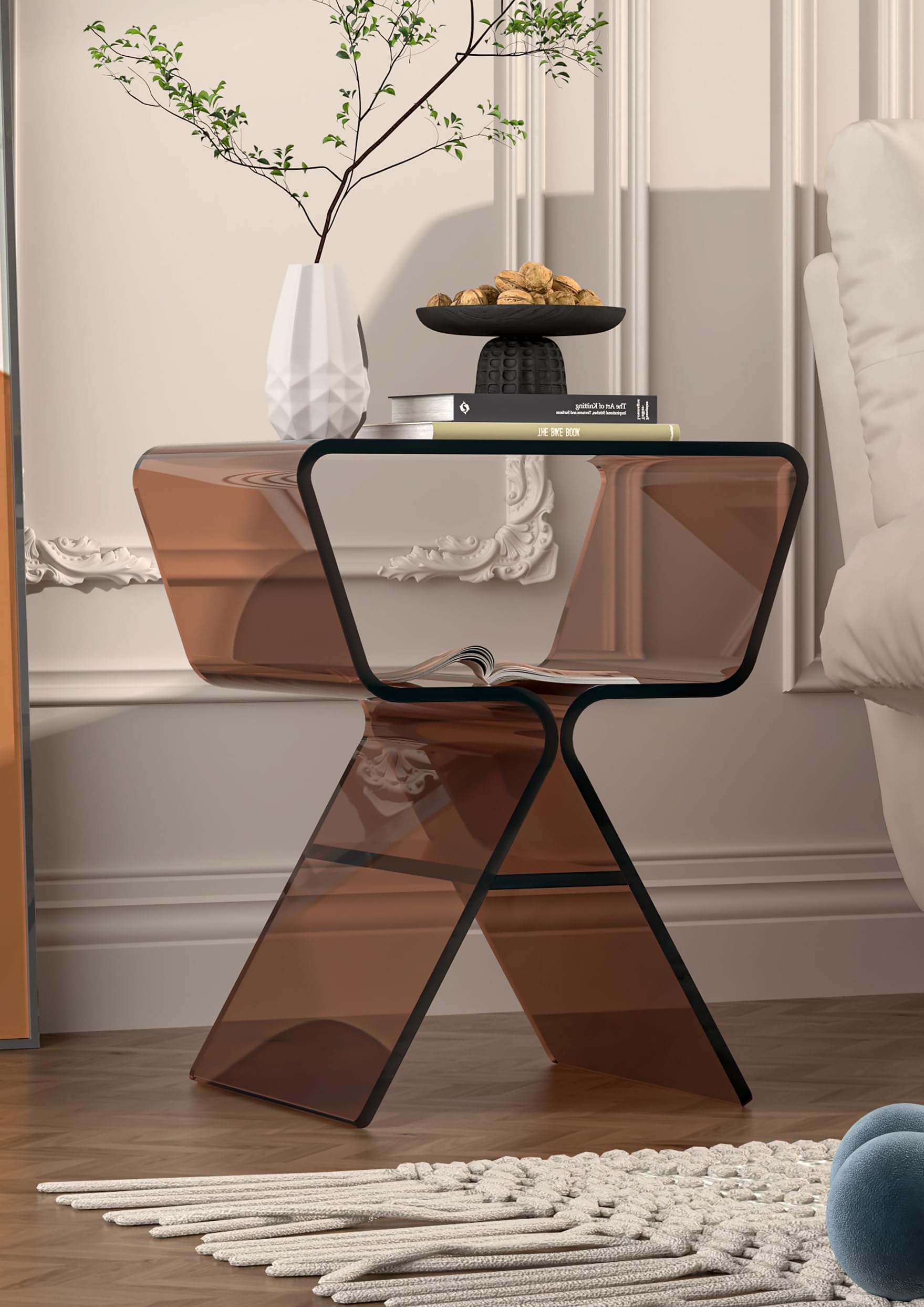 Smitten.Life Acrylic Table,Nightstand Side Modern Design Clear Home Decor Display End Table for Living Room Bedroom Home (Yellow Tea)