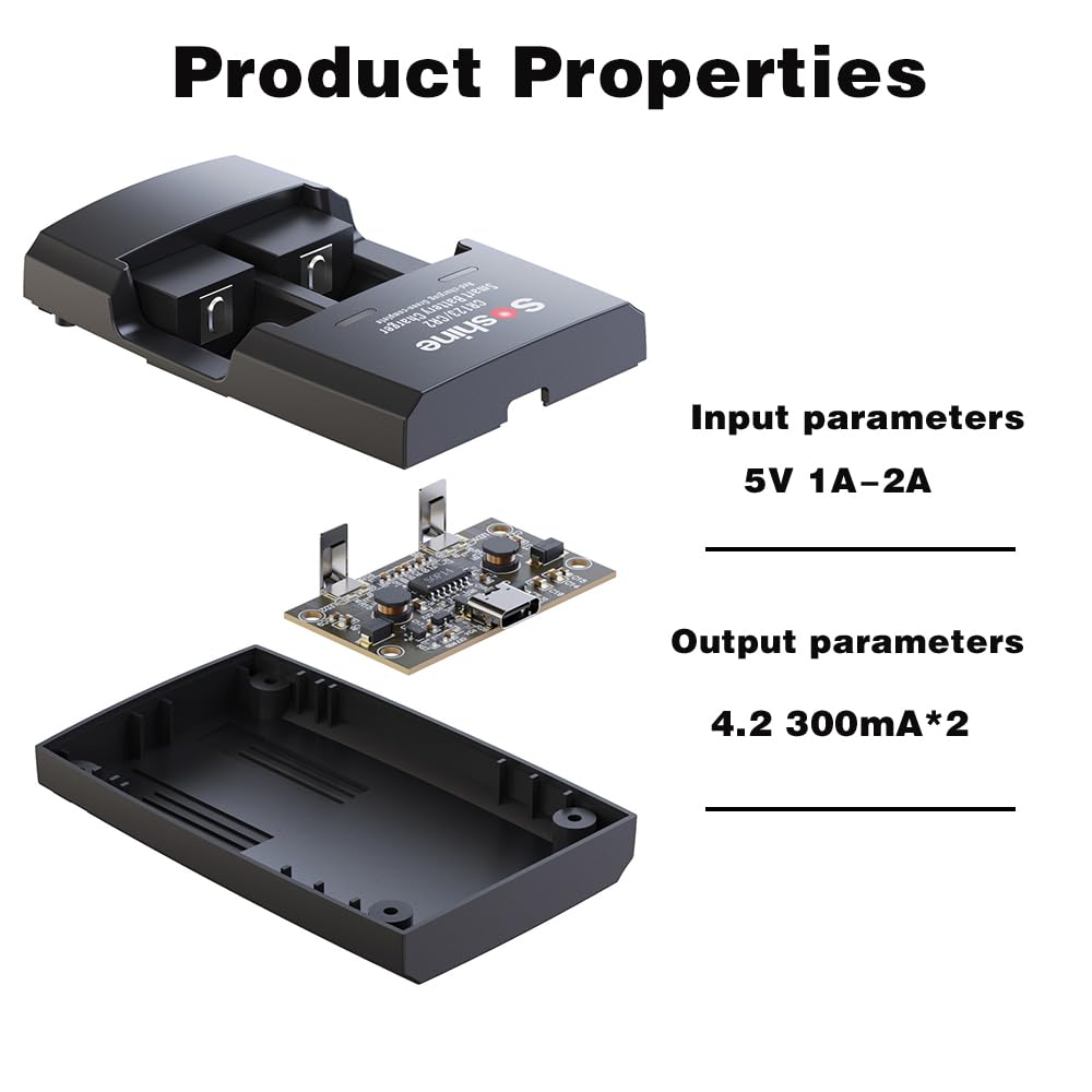 YDYDYYD Li-ion Battery Charger for 3.7V Li-ion RCR123 16340、 CR2 14250 15266, with USB C Charging Cable and 2 Slots Battery Storage Box, for Camera、 Toys、 Flashlight Battery Charger