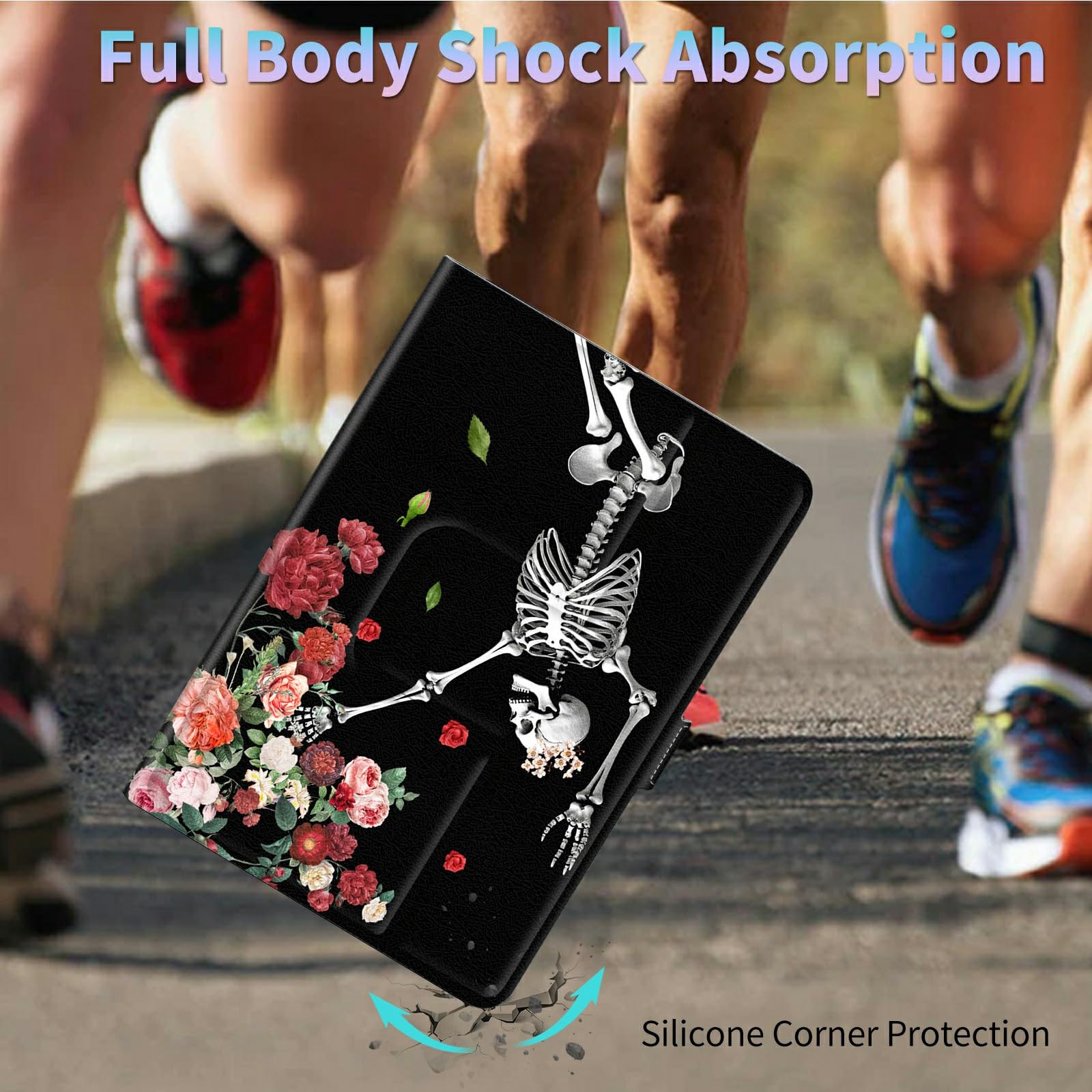 HEAKIERG Universal Tablet Case for New Kobo Libra 2 7" 2021 & 6" Kobo Clara 2E 2022, Lightweight Flip Stand and Adjustable Protective Cover Case for 6"-7" Tablet, Skull Rose