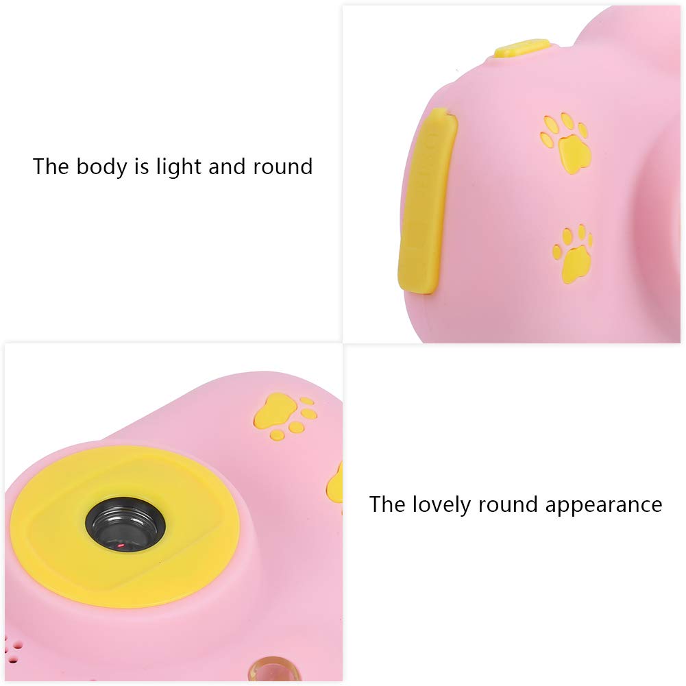 Kids Digital Camera, Cartoon Digital Camera, Mini Toy Camera for Girls Boys Birthday Gifts, with 2.0 Inch IPS Screen, Antilost Rope, Support Multilanguage, Pink (Pink)