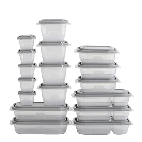 GoodCook EveryWare Set of 17 BPA-Free Plastic Food Storage Containers with Lids (34 Pieces Total), Clear/Grey