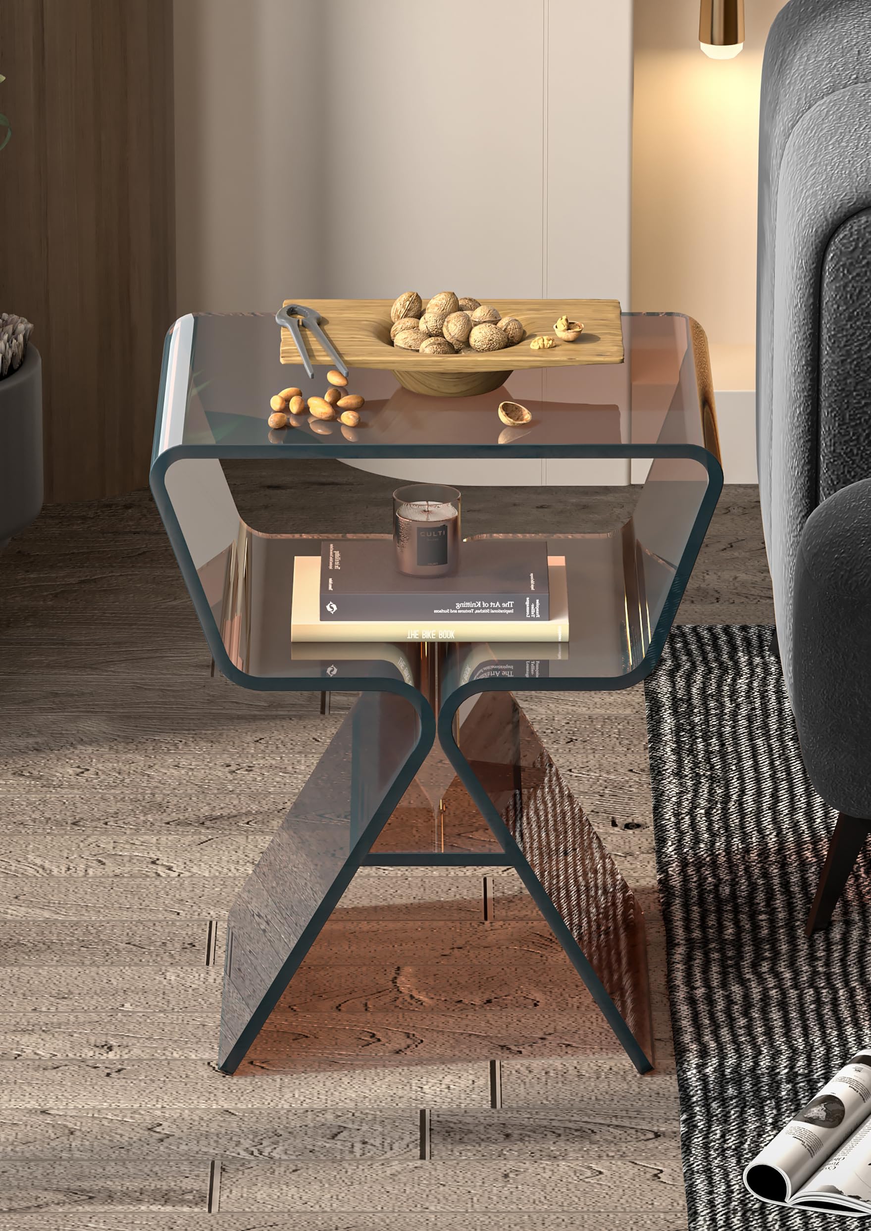 Smitten.Life Acrylic Table,Nightstand Side Modern Design Clear Home Decor Display End Table for Living Room Bedroom Home (Yellow Tea)