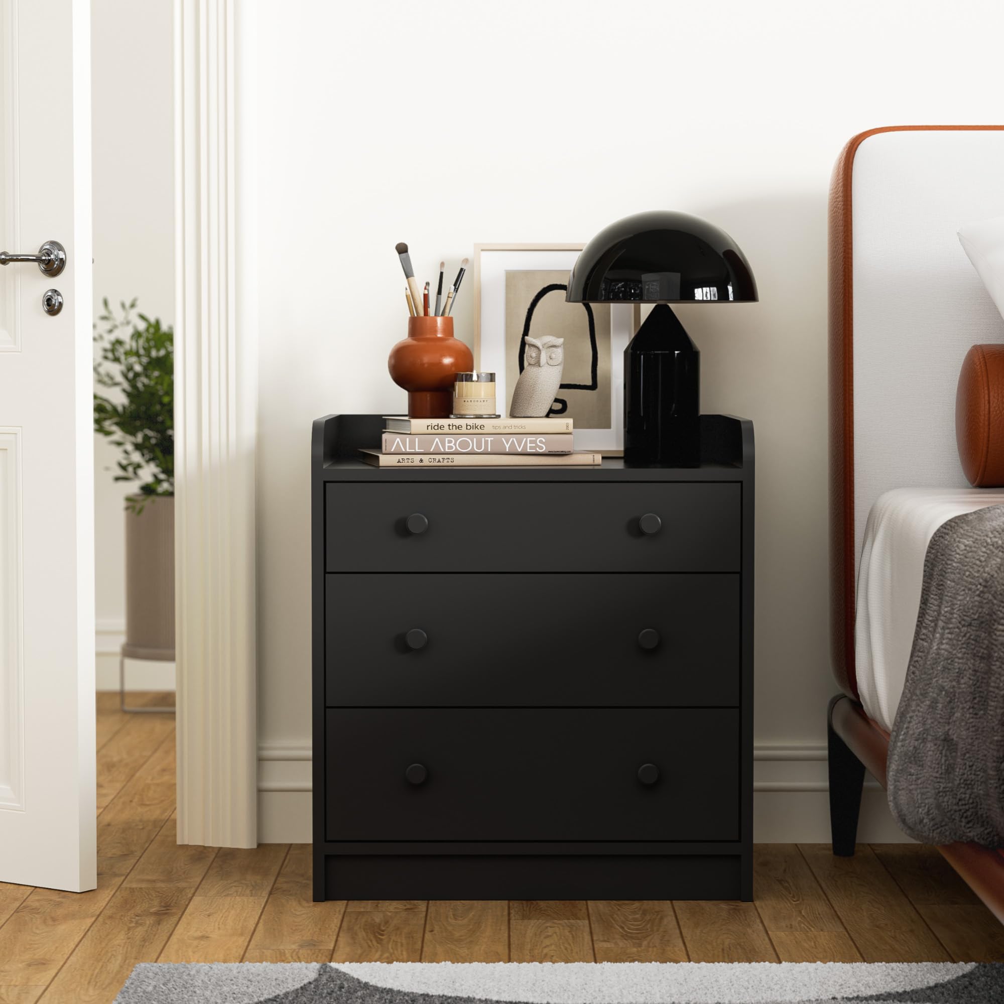 Anystyle Black 3 Drawer Dresser Set of 2, Modern 3 Drawer Dresser Bedside Table, Black Side End Table Nightstand for Bedroom Living Room