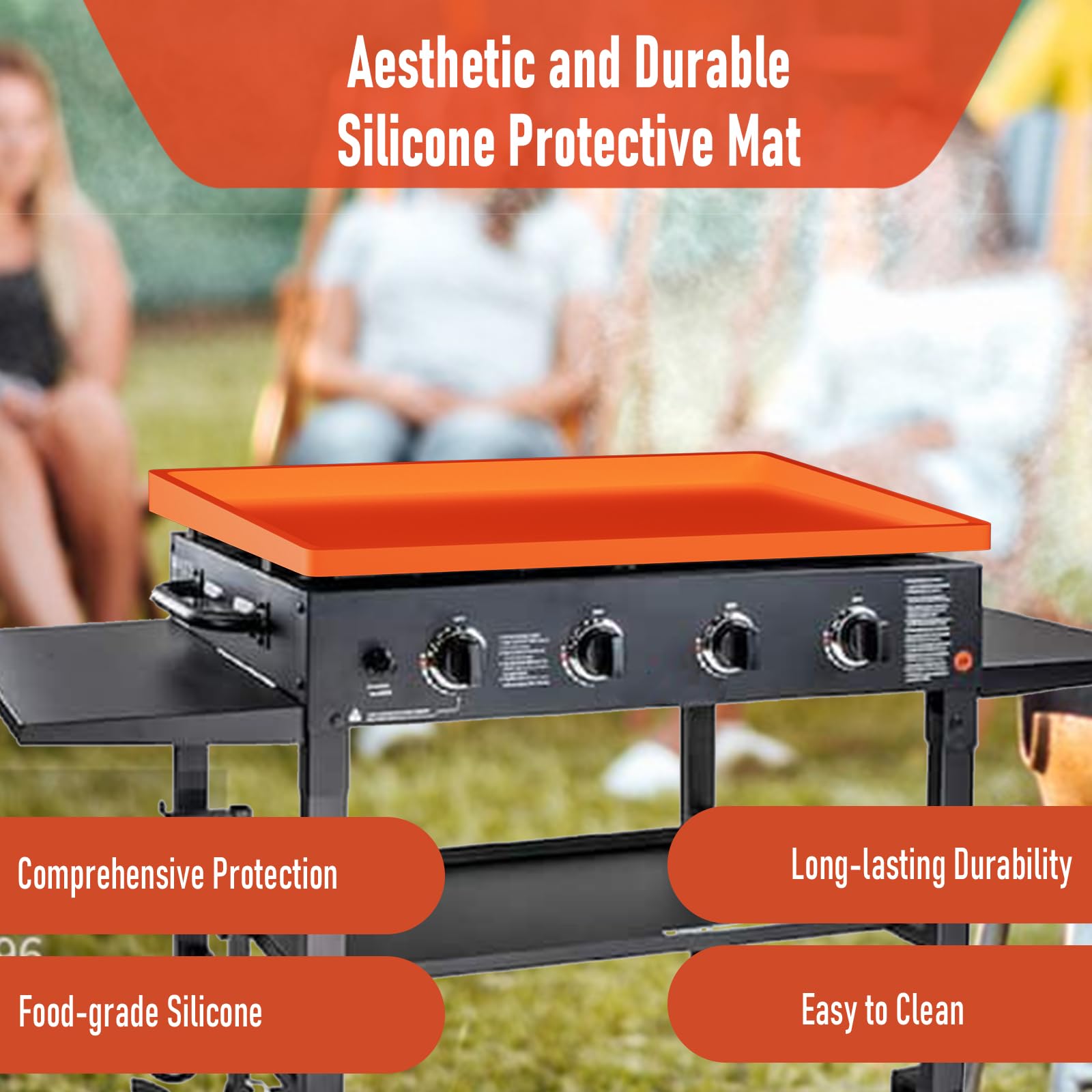 ShauBaby 28’’【Full Coverage Upgraded】Silicone Griddle Cover for Blackstone Griddle Protective Mat Cover Comes with 3pc Tools for Blackstone Accessories, Thicker Silicone Mat for Outdoor Griddle