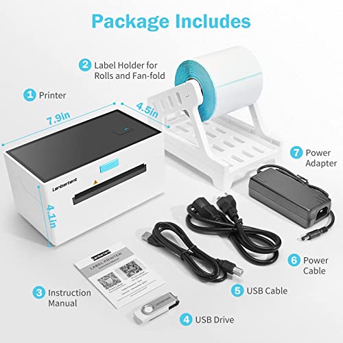 Lanbertent Bluetooth Thermal Shipping Label Printer, 160mm/s 4×6 Wireless Label Maker Machine for Small Business Home Packages, Support Amazon, Ebay, Etsy, Shopify, UPS, FedEx, USPS, Multiple Systems