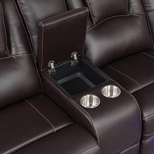 Modern Manual Reclining Motion Corner Sectional Sofa ,5 Seaters PU Leather Recliner Sofa & Couch Curved L-Shaped Couch W/ LED Strip, Console Storage and 2 Cup Holders for Living Room Furniture Sets