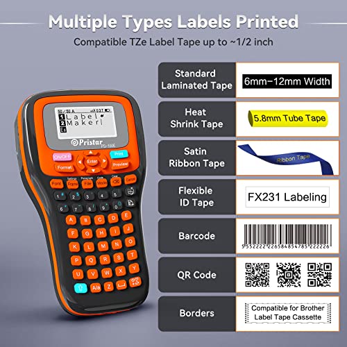 Auto-Cut Label Maker Machine with Tape PS-100E Rechargeable Handheld Labeler with Keyboard Multiple Templates for TZe 0.13-0.47 Inch Tapes Easy to Use for Home Office Industrial Labeling Organization