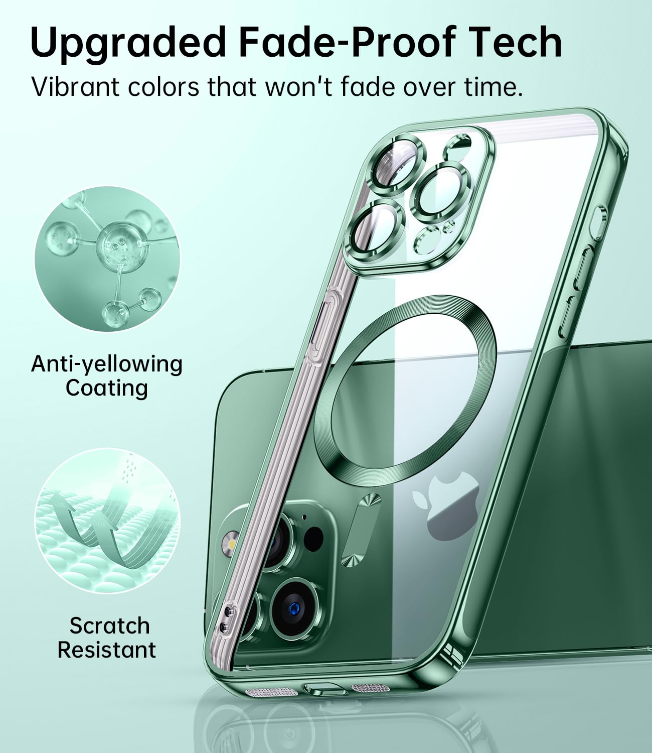 JAZZCAMEL for iPhone 13 Pro Max Case with One-Piece Lens Protection [Perfect Match for MagSafe] [with Top Class Screen Protector x1] Slim Luxury for Women Girls Men 6.7inch - Green