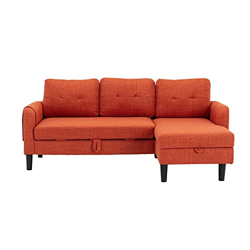 Eafurn Reversible Sectional Sofa & Couches with Storage Chaise, Velvet Upholstered Pull Out Sofa Bed, L-Shape Corner Sofacama Cama Couch for Living Room, Office and Small Apartment