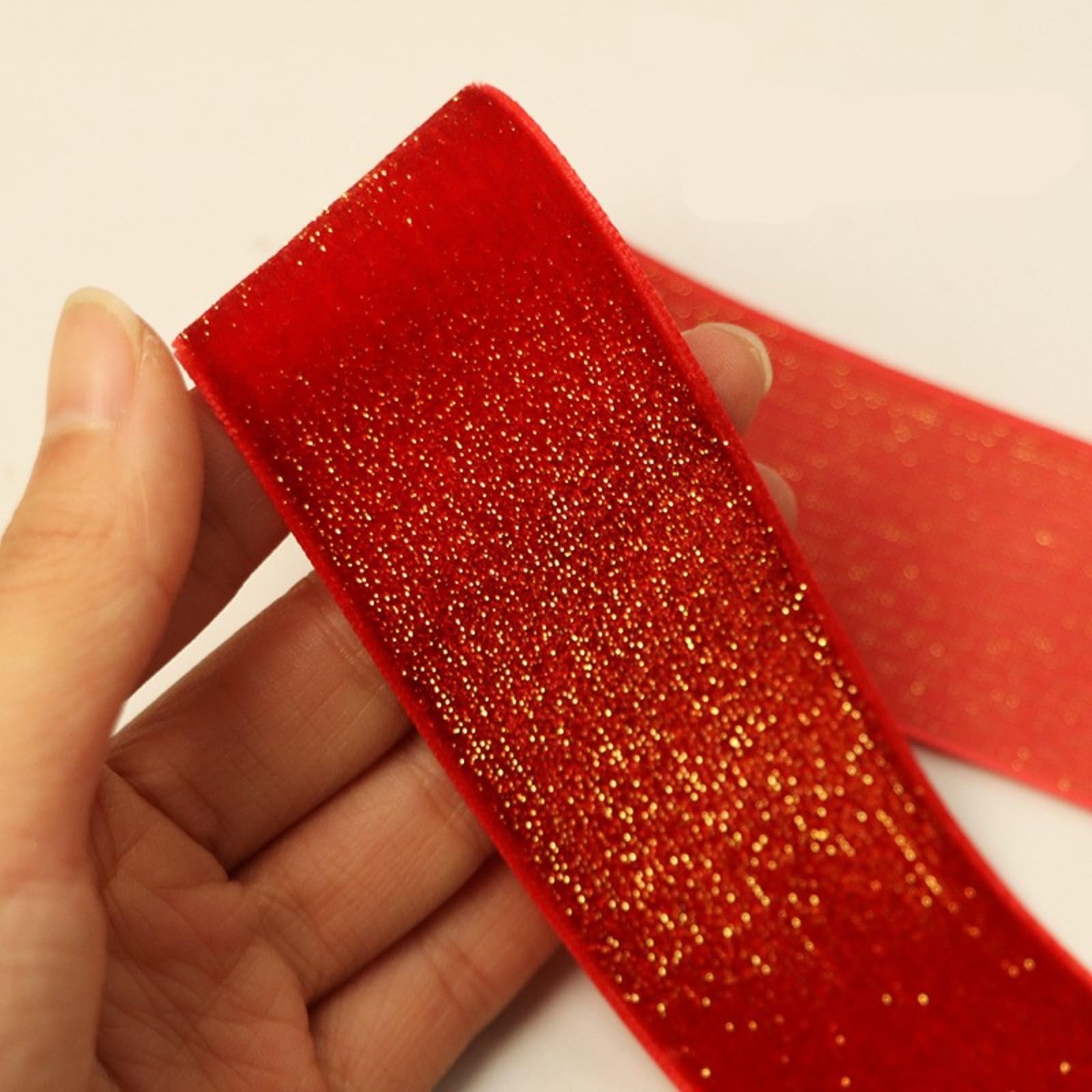Christmas Ribbon Red Velvet 10 Yards Gold Wire Artificial Glitter Ribbons for Gift Wrapping DIY Hair Bowknot