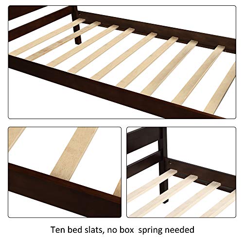 LCH Twin Size Bed Frames with Headboard and Footboard, Wood Twin Platform, Kids Twin Bed, Single Bed Frame No Box Spring Needed, Suitable for Bedroom, Apartment and Dorm(Espresso)