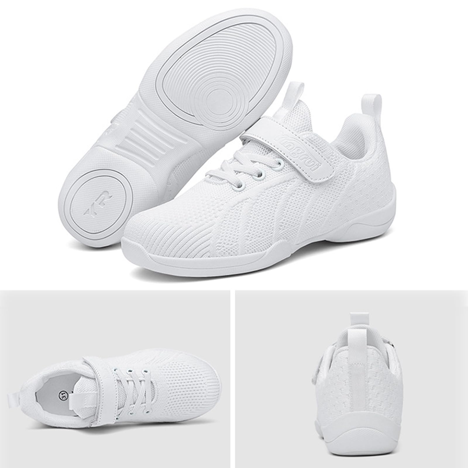 VINIGIAGIA Youth Girls Boys White Cheerleading Shoes Athletic Training Tennis Breathable Competition Mesh Hook&Loop Cheer Sneakers Size 12.5