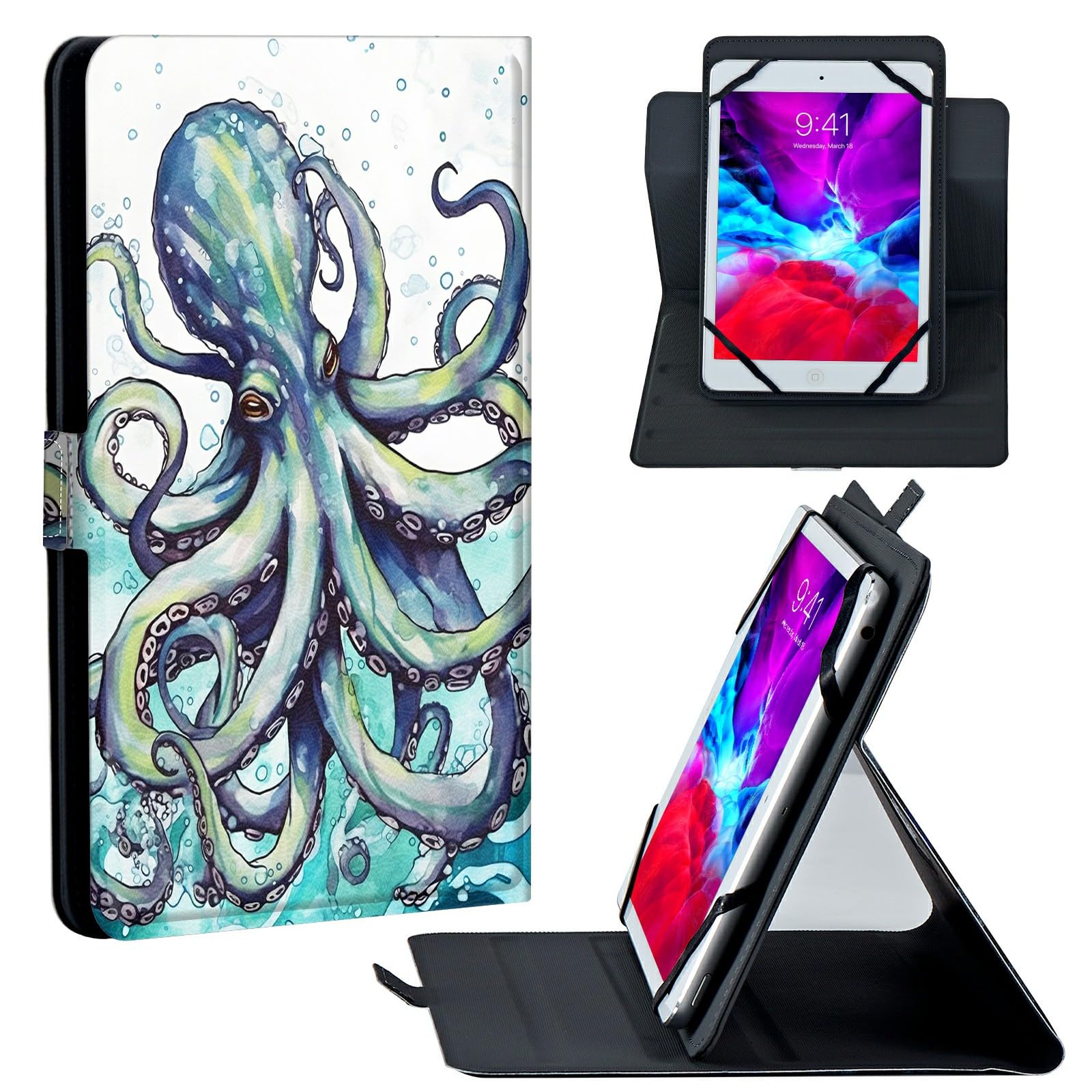 HEAKIERG Universal Tablet Case for New Kobo Libra 2 7" 2021 & 6" Kobo Clara 2E 2022, Lightweight Flip Stand and Adjustable Protective Cover Case for 6"-7" Tablet, Octopus