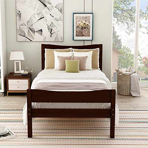 LCH Twin Size Bed Frames with Headboard and Footboard, Wood Twin Platform, Kids Twin Bed, Single Bed Frame No Box Spring Needed, Suitable for Bedroom, Apartment and Dorm(Espresso)