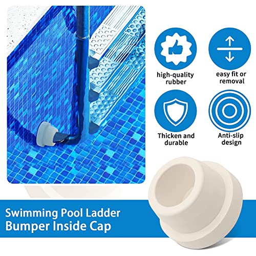 4 Pack Pool Ladder Bumpers for Inground Pool, Steps Inside Plug Caps Fit 1.90in Inner Diameter Ladder Tubing for Protect Swimming Pool Liner, Rubber Ladder Foot Cover, White