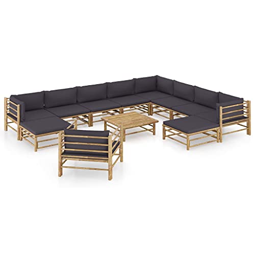 YAFF 12 Piece Patio Lounge Set with Dark Gray Cushions Bamboo-8226